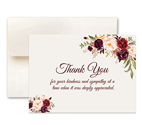 Impressions 50 Sympathy Acknowledgement Cards, Funeral Thank You Notes,Includes Envelopes