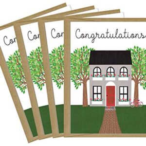 Tiny Expressions New Home Congratulations Greeting Cards with Inside Message and Kraft Envelopes (4 Cards)