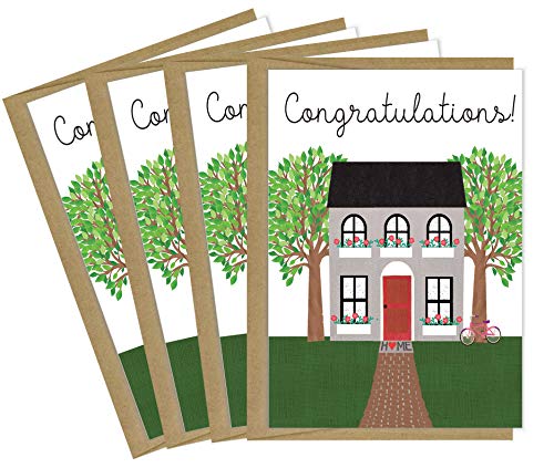 Tiny Expressions New Home Congratulations Greeting Cards with Inside Message and Kraft Envelopes (4 Cards)