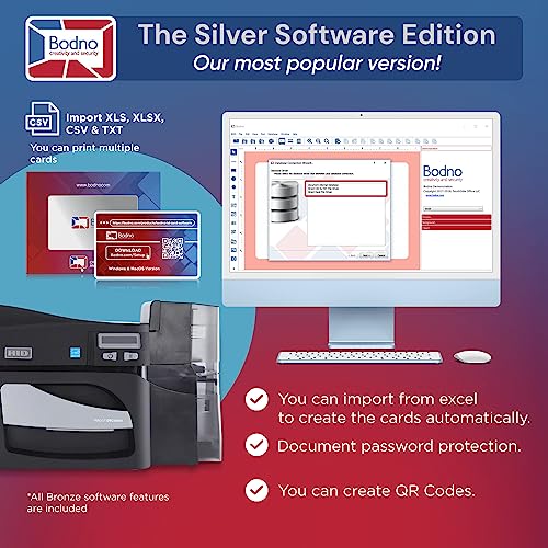 Fargo DTC4500e Dual Sided ID Card Printer & Complete Supplies Package with Bodno ID Software - Silver Edition