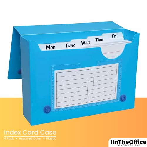 1InTheOffice Index Card Holder 4x6 , Index Card Case, Assorted Colors (4 Pack)