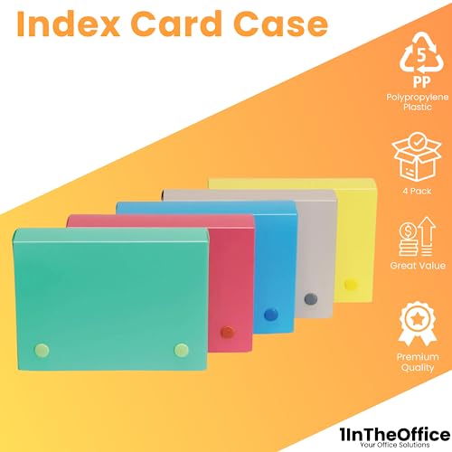 1InTheOffice Index Card Holder 4x6 , Index Card Case, Assorted Colors (4 Pack)