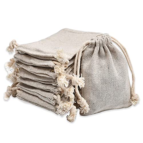 calary 100pcs Double Canvas Drawstring Bag Cotton Pouch Gift Sachet Bags Muslin Bag Reusable Tea Bag 2.75x4 Inch