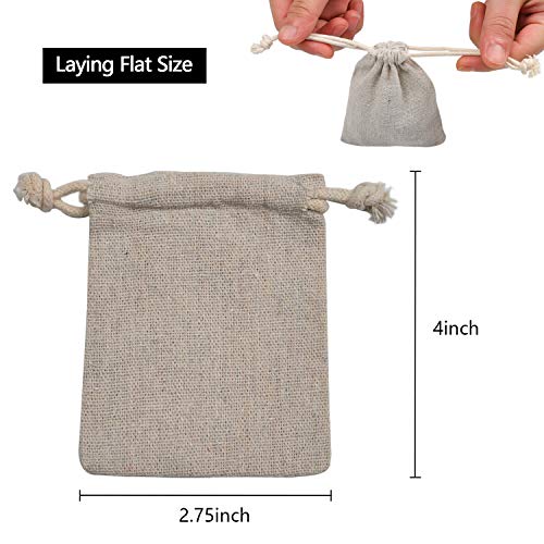 calary 100pcs Double Canvas Drawstring Bag Cotton Pouch Gift Sachet Bags Muslin Bag Reusable Tea Bag 2.75x4 Inch