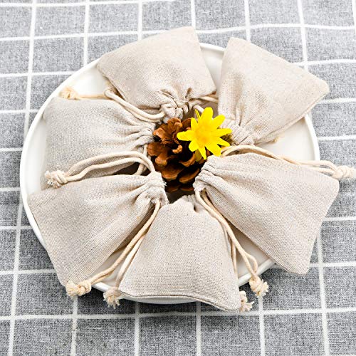 calary 100pcs Double Canvas Drawstring Bag Cotton Pouch Gift Sachet Bags Muslin Bag Reusable Tea Bag 2.75x4 Inch