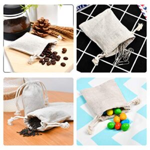 calary 100pcs Double Canvas Drawstring Bag Cotton Pouch Gift Sachet Bags Muslin Bag Reusable Tea Bag 2.75x4 Inch