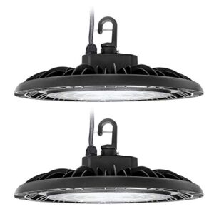 hyperikon ufo led high bay light 150w (600 watt replacement), shop and warehouse area lighting, dlc, 2 pack