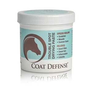 coat defense trouble spot drying paste for horses - natural equine wound care that provides safe & effective relief from scratches, sweet itch, summer sores, proud flesh, mud fever, girth rot (10 oz)