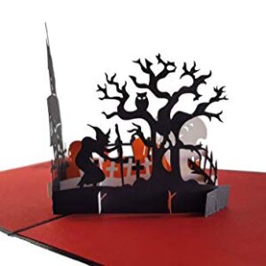 iGifts And Cards Trick or Treat Halloween 3D Pop Up Greeting Card - Cute Jack-O-Lantern, Pumpkin, Happy Birthday Gift, Haunted Mansion Hitchhiking Ghosts, Spooky Witch, Scary Owl, Chilling Cementery