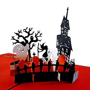 iGifts And Cards Trick or Treat Halloween 3D Pop Up Greeting Card - Cute Jack-O-Lantern, Pumpkin, Happy Birthday Gift, Haunted Mansion Hitchhiking Ghosts, Spooky Witch, Scary Owl, Chilling Cementery