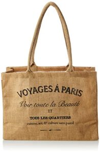 kaf home jute market tote handles reusable grocery bag, voyages