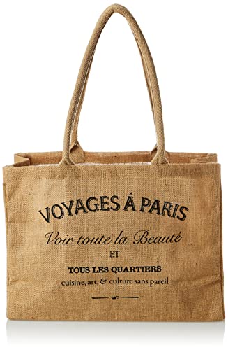 KAF Home Jute Market Tote Handles Reusable Grocery Bag, Voyages