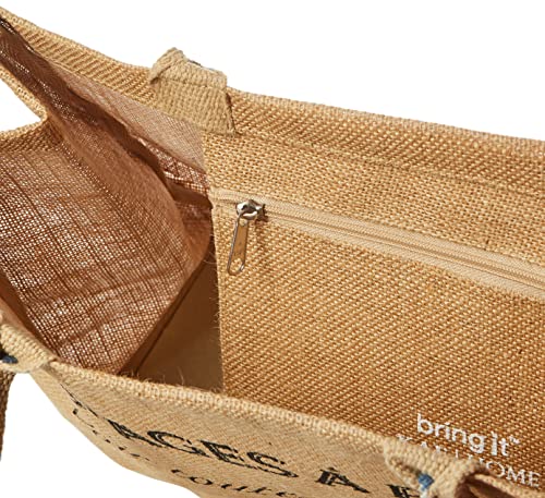 KAF Home Jute Market Tote Handles Reusable Grocery Bag, Voyages