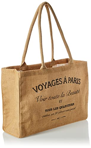 KAF Home Jute Market Tote Handles Reusable Grocery Bag, Voyages