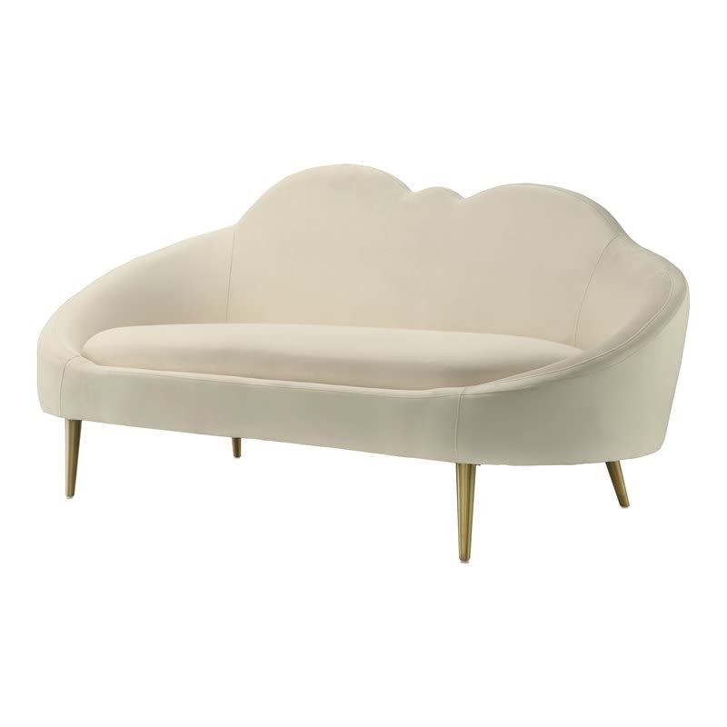 TOV Furniture The Cloud Collection Modern Velvet Upholstered Living Room Settee, Cream