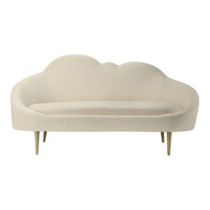 TOV Furniture The Cloud Collection Modern Velvet Upholstered Living Room Settee, Cream