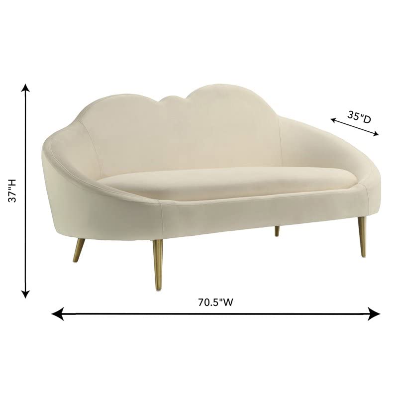 TOV Furniture The Cloud Collection Modern Velvet Upholstered Living Room Settee, Cream