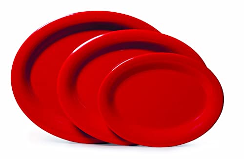 G.E.T. OP-950-RSP-EC Melamine Oval Serving Platter / Dinner Plate, 9.75" x 7.25", Red (Set of 4)