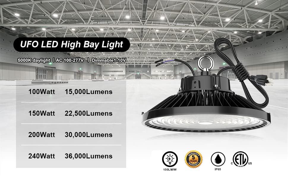 JOMITOP 200 Watt UFO High Bay LED Lights, Dimmable 30000 Lumen, 800W HPS or MH Bulbs Equivalent, 5000K Bright White, Industrial Highbay Light, Warehouse Light Fixture, AC 90-277V 4Pack