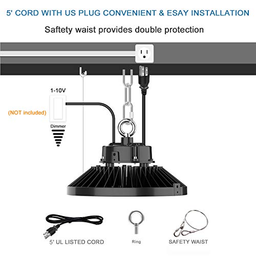 JOMITOP 200 Watt UFO High Bay LED Lights, Dimmable 30000 Lumen, 800W HPS or MH Bulbs Equivalent, 5000K Bright White, Industrial Highbay Light, Warehouse Light Fixture, AC 90-277V 4Pack