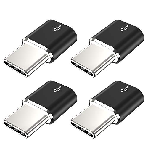 JXMOX USB Type C Adapter (4-Pack), Micro USB Female to USB C Male Fast Charging Connector Compatible with Samsung Galaxy S20 S10 S9 S8 Plus,Note 9 8,A10 A20 A51,LG V35 V30 G7 G6,USB C Charger (Black)