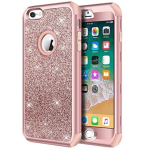 hython compatible with iphone 6/6s case, heavy duty full-body defender protective case bling glitter sparkle hard shell hybrid shockproof rubber bumper cover for iphone 6 and 6s 4.7-inch, rose gold