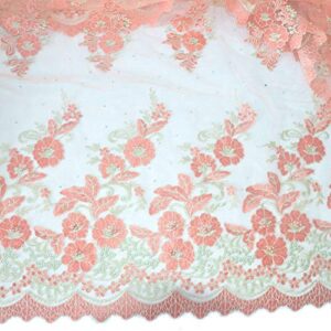 Aisunne African Lace Fabrics 5 Yards Nigerian French Lace Fabric Fashion Embroidered and Beading for Wedding Party Dresses (Peach Pink)