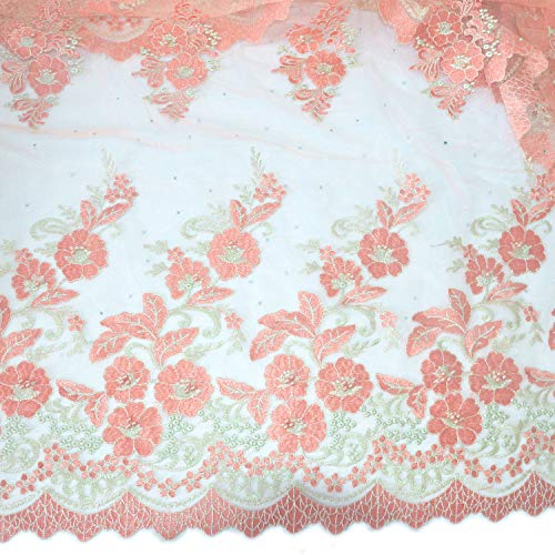 Aisunne African Lace Fabrics 5 Yards Nigerian French Lace Fabric Fashion Embroidered and Beading for Wedding Party Dresses (Peach Pink)