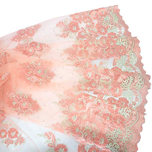 Aisunne African Lace Fabrics 5 Yards Nigerian French Lace Fabric Fashion Embroidered and Beading for Wedding Party Dresses (Peach Pink)