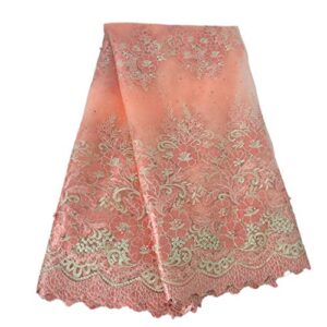 Aisunne African Lace Fabrics 5 Yards Nigerian French Lace Fabric Fashion Embroidered and Beading for Wedding Party Dresses (Peach Pink)