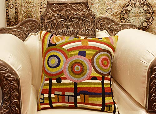 Kashmir Designs Hundertwasser Modern Pillow Cover | Beloved Gardens | Modern Outdoor Pillows | Abstract Couch Cushion| Modern Farmhouse Pillows | Mid Century Chair Cushions | Handmade Wool Size 18x18