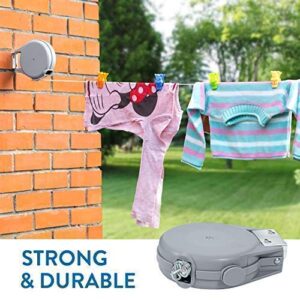 Retractable Clothesline Indoor and Outdoor Heavy Duty Wall Mounted Clothes Line for Wet and Dry Clothing 40 Feet of Drying Space Easy Installation Clothespins Included