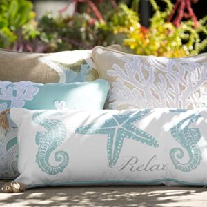 Levtex Home Caleta Crewel Starfish Relax Tassel Pillow, Beach, 100% Cotton, White, Navi, Natural