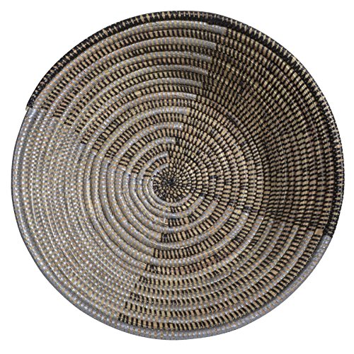 African Fair Trade Delta Handwoven Round Table Basket, Silver and Black, Small