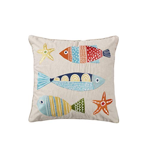 Levtex Home St. Anton Multi Color Fish Pillow, Beach, Front:25% Linen, 75% Cotton; Back: 100% Cotton, Natural, Multicolor