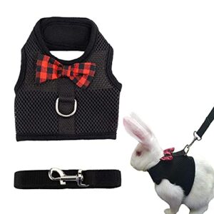 asocea adjustable bunny harness and leash soft pet harness vest cloth lead for small animals rabbits ferret kitten black