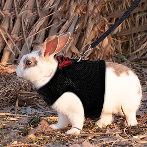 ASOCEA Adjustable Bunny Harness and Leash Soft Pet Harness Vest Cloth Lead for Small Animals Rabbits Ferret Kitten Black