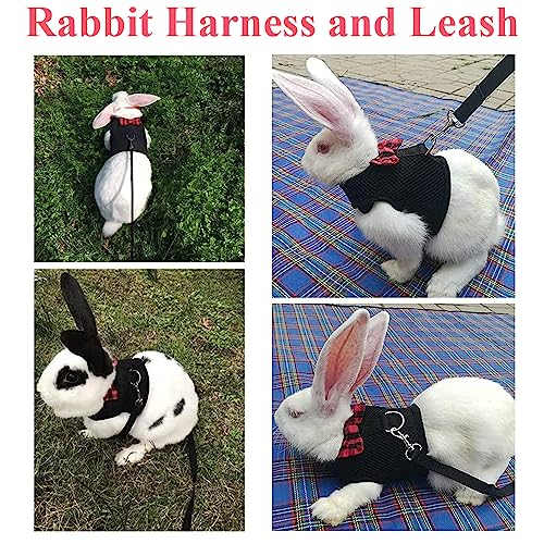 ASOCEA Adjustable Bunny Harness and Leash Soft Pet Harness Vest Cloth Lead for Small Animals Rabbits Ferret Kitten Black