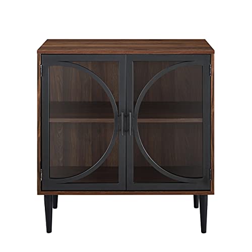 Walker Edison Industrial Buffet Entryway Storage Cabinet Doors-Dining Room Storage Bar Cabinet-Living Room, 30 Inch, Dark Walnut