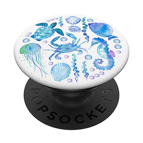 Cute Sea Ocean Life Turtle Crab Seahorse Fish Watercolor PopSockets PopGrip: Swappable Grip for Phones & Tablets