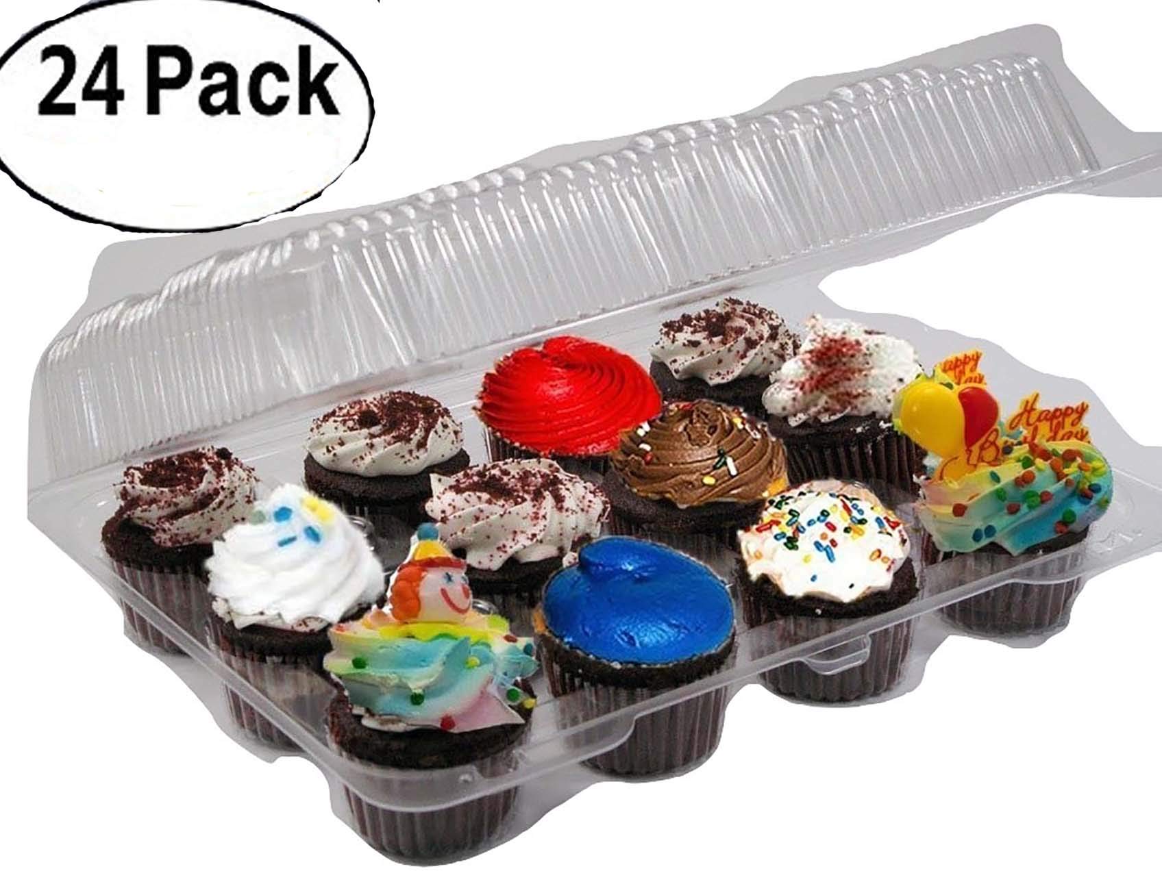 Dozen Cupcake Containers - Case of 24 cupcake boxes plastic 12 Compartment Cupcake Containers 12 count dozen cupcake containers Holds 12 Cupcakes (24, 12 Cavity Cupcake Container)