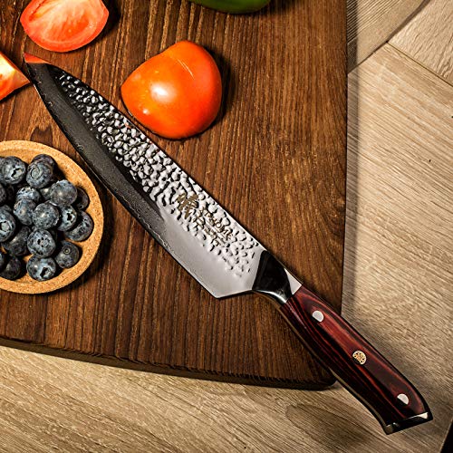 Hammered Damascus Chef Knife, 8" Pakka Wood Handle 67-layer Full Tang Damascus Kitchen Knife with Professional Japanese VG10 Super Steel Core