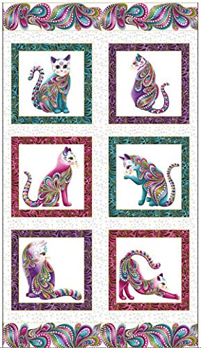 Novelty Quilting, Sewing Fabric - Cat-I-Tude - Panel - White