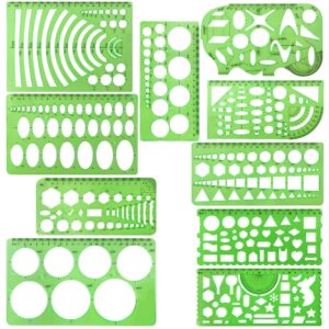 10 pieces green plastic drawings templates measuring templates geometric rulers for school and office supplies