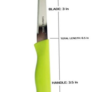 Brenium Paring and Garnishing Knife, 12-Piece Set, Knives with Straight Edge 3 Inch Blade, Stainless Steel, Spear Point, Fruit and Vegetable Cutting and Peeling, Green