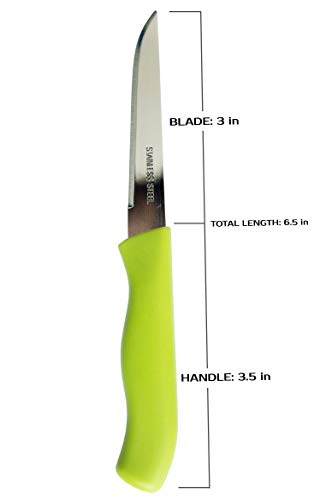 Brenium Paring and Garnishing Knife, 12-Piece Set, Knives with Straight Edge 3 Inch Blade, Stainless Steel, Spear Point, Fruit and Vegetable Cutting and Peeling, Green