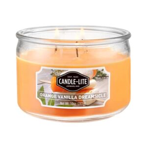 candle-lite scented orange vanilla dreamsicle 3-wick jar candle, 10 oz, yellow, 10 ounce