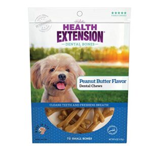 health extension dog chew bone treats, puppy training treat, small sticks for dental teeth cleaning & breath freshener, peanut butter flavor (pack of 14)