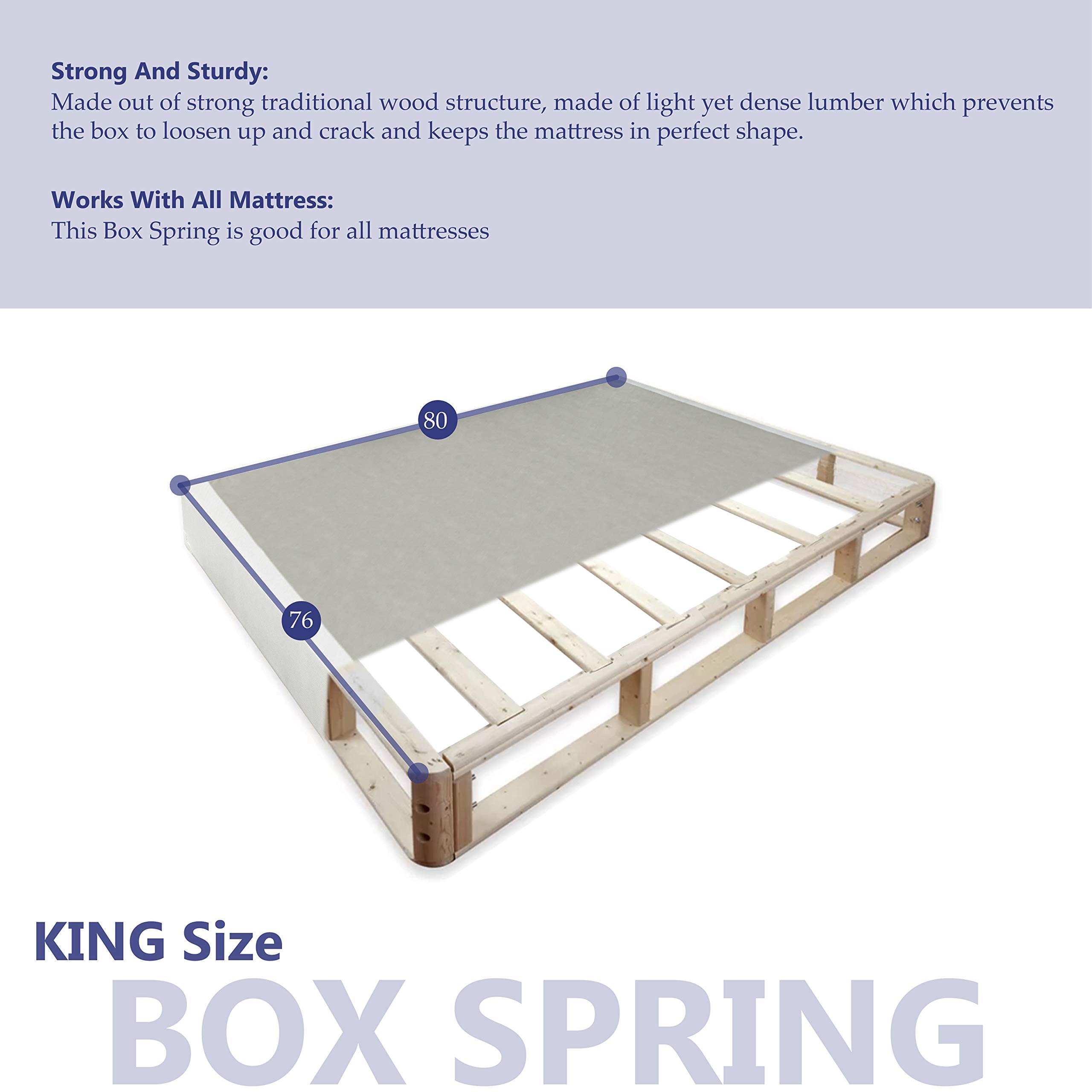 Greaton Assembled Long Lasting 4-inch Box Spring for Mattress King Size 80