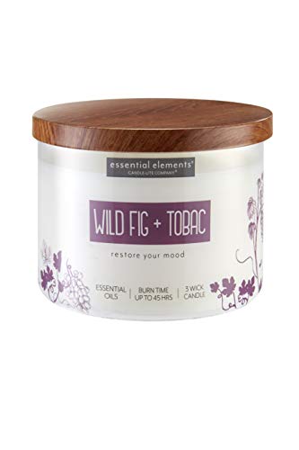 Essential Elements by Candle-Lite Company Scented Wild Fig & Tobac 3-Wick Jar Candle, 14.75 oz, Off White